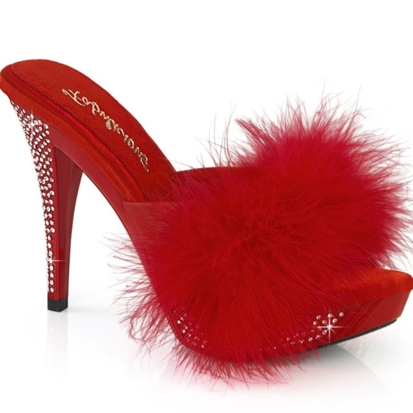Pleaser | Shoes | Fabulicious Elegant 4f Red Marabou Rhinestone Heels ...
